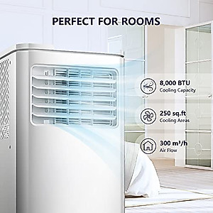 ZAFRO 8,000 BTU Portable Air Conditioners, Portable AC with Dehumidifier/Fan/Sleep Modes, 24Hrs Timer/Remote/Digital Display/Installation Kits/Energy-saving/Cool Room up to 350 Sq.ft, White