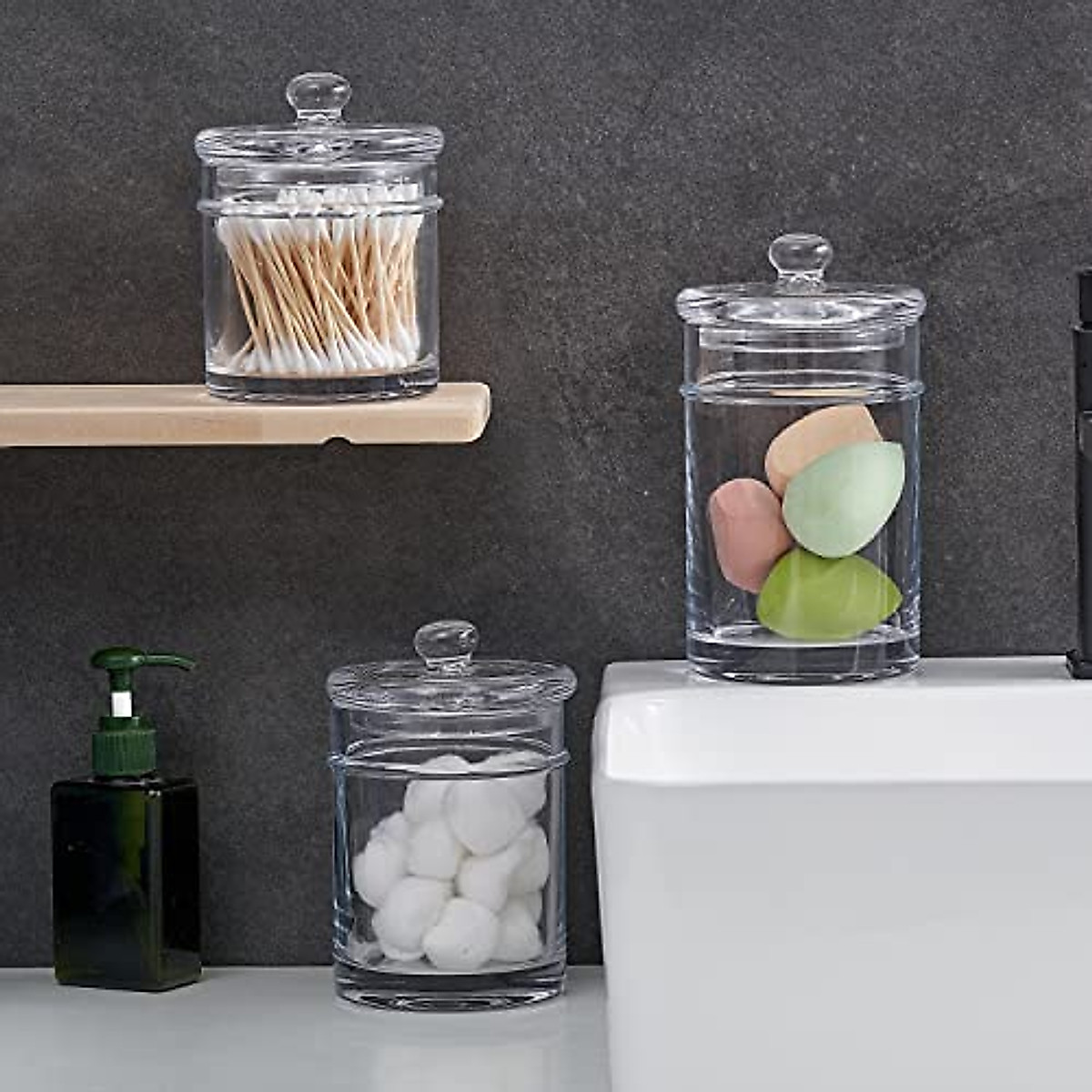 KMwares 3PC Set Premium Quality Glass Bathroom Canisters, Apothecary Jars, Storage Containers with Airtight Glass Lid and Wide Mouth (13/18/24 oz)