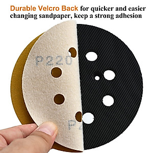 Aiyard 5-Inch 8-Hole Hook and Loop Sanding Discs 220-Grit Random Orbit Sandpaper, 100-Pack