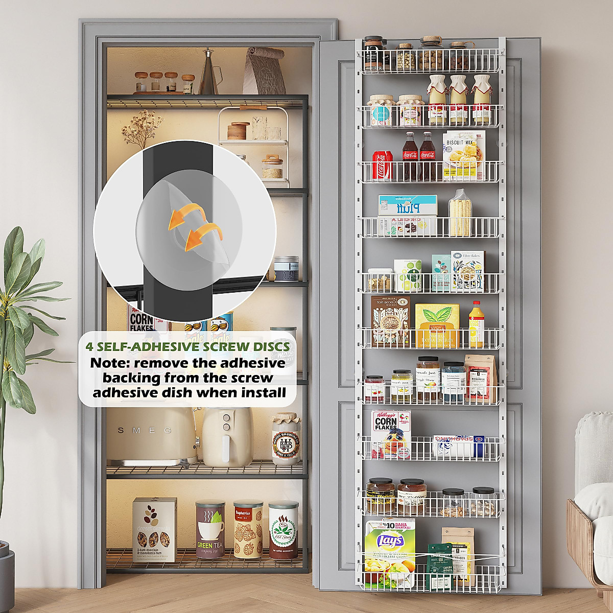 COVAODQ 10-Tier Pantry Door Organization and Storage Over the Door Pantry Organizer Metal Hanging Kitchen Spice Rack Can Organizer,Black