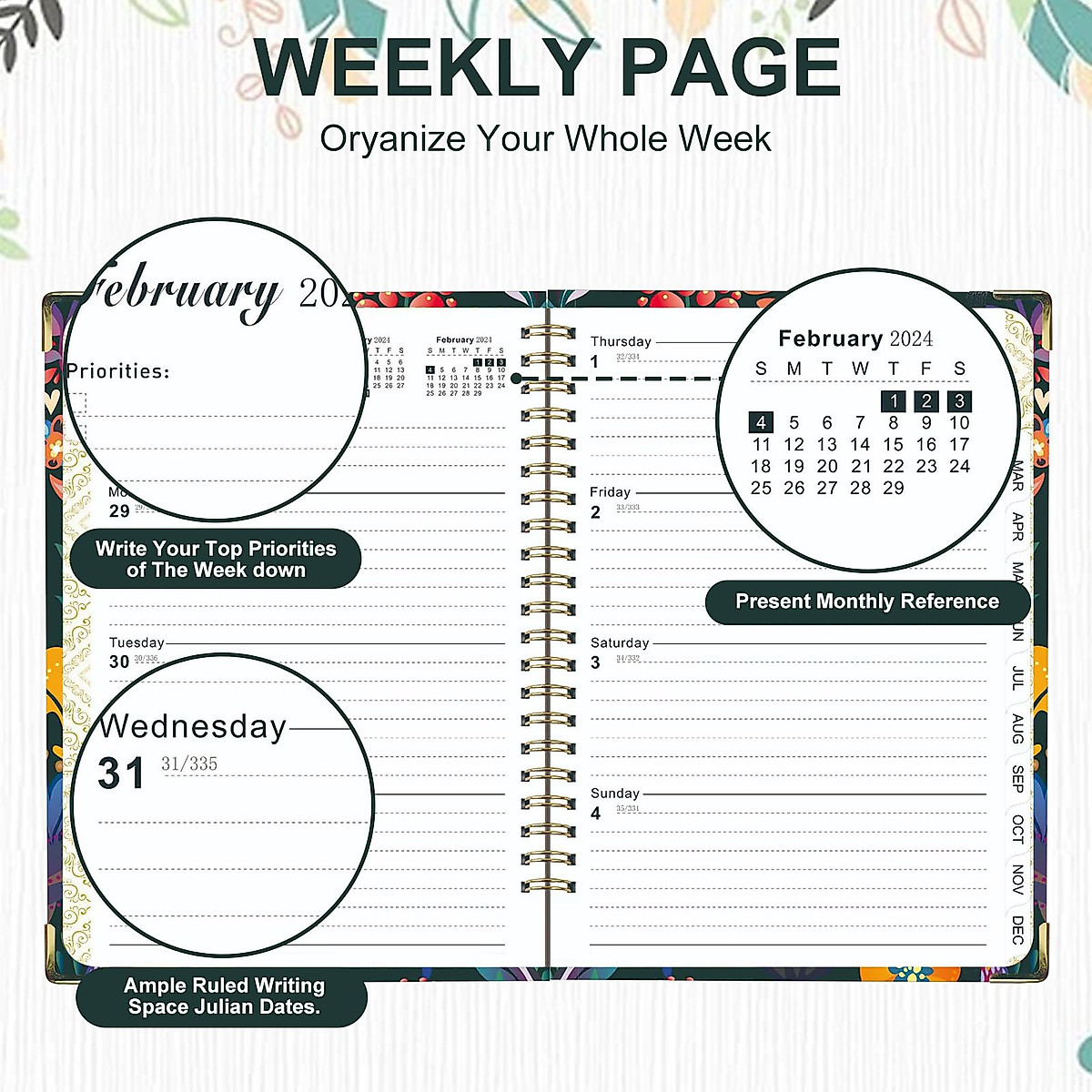 2024 Planner Weekly and Monthly, 2024 Planner 6.2" x 8.5", Academic Planner 2024,Planner Notebook with Tabs and Stickers,Twin-wire Binding,Inner Pocket, Calendar Planner Jan. 2024 - Dec. 2024 (1 Pack)