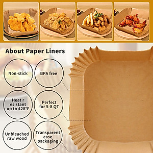 UOUYOO 8inch Air Fryer Disposable Paper Liners,100pcs Oil Proof Parchment Sheets square,Oil Resistant, Waterproof, Air fryer Paper Basket Bowl Liner for 5-8 QT Air Fryer Baking Roasting Microwave