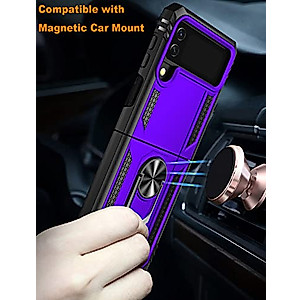 IKAZZ Galaxy Z Flip 3 Case,Samsung Z Flip 3 Cover Military Grade Shockproof Heavy Duty Protective Phone Case Pass 16ft Drop Test with Magnetic Kickstand Holder for Samsung Galaxy Z Flip 3 Purple