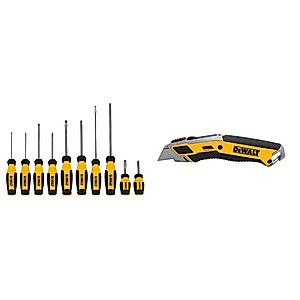 DEWALT Fixed Bar Screwdriver Set (10 pc.) (DWHT65201) and DEWALT PREMIUM RETRACTABLE KNIFE