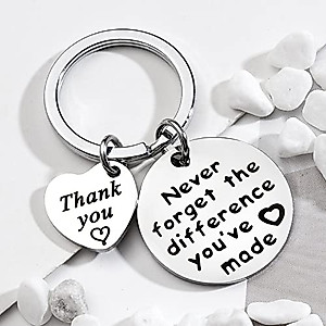 YALLNASL Coworker Leaving Retirement Keychain Gifts for Women Men Never Forget the Difference You've Made Keyring for Colleague Co-worker Going Away Appreciation Gift