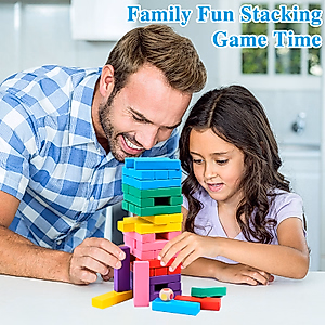 Stacking Board Game,Colored Wooden Stacking Game,48PCS Tumble Tower With Dice,Colorful Stacking Block Party Game,Educational Stacking Building Blocks For Kids,Stacking Gifts Set For Boys Girls Adults