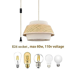HYDELITE Drum Plug in Hanging Light Fixture Boho Pendant Light for Bedroom Living Room