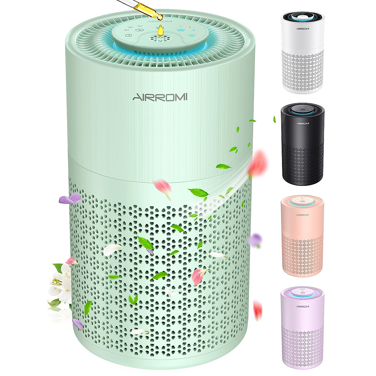 AIRROMI Air Purifiers with an Extrea Filter Covers Up to 990 sqft, Air Cleaner with Fragrance Sponge for Allergens Dust, Smoke, Odor, Dander, Pollen, H13 True HEPA 3-in-1 Filter Green