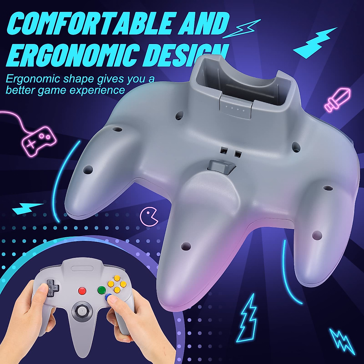 FISUPER Wired N64 Controller Classic Gamepad Joystick for N64 Console (2 Pack Grey)