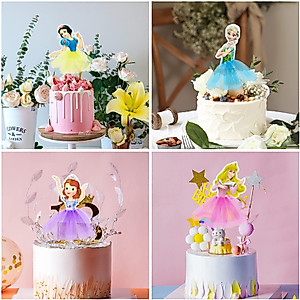 6 Pieces Princess Cupcake Toppers, Girls Birthday Princess Cake Topper Decoration for Baby Shower, Princess Theme Bday Party