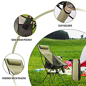 Camping Chair for Adults Portable Camp Chairs for Beach, Hiking, Picnic, Travel, Outdoor Activities, High Backrest and Aircraft Grade Aluminum Lightweight Camping Chairs Support 330LBS, Black