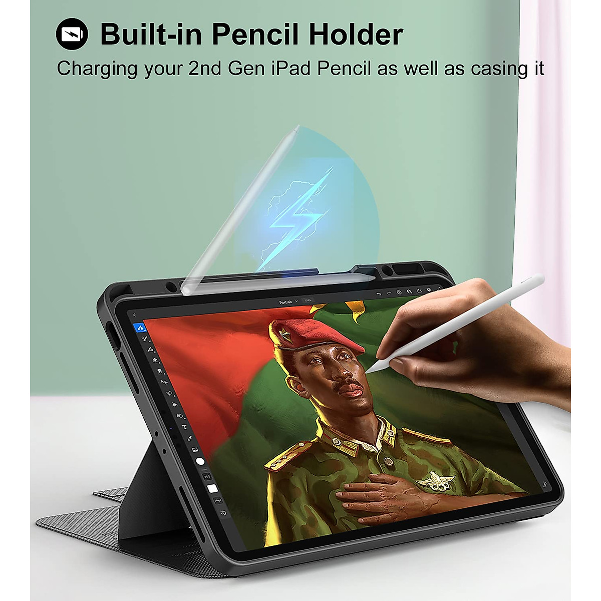 Bostone iPad Pro 12.9 Case 2021 5th Generation, 7 Viewing Angles Magnetic Stand, Smart Auto Sleep/Wake Protective iPad Pro 12.9 Case Cover Shockproof with Pencil Holder, Black