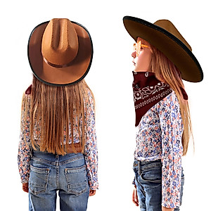 JeVenis Brown Cowgirl Hat Girls Cowboy Hat Kids Western Cowgirl Hat Bandana heart shape Sunglasses for Birthday Party