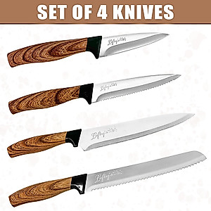 Lefty’s Left Handed Knives Set of 4 - Paring Steak Chef and Bread knife - Extra Sharp - Great for Cutting, General Purpose, Kitchen - Gifts for Left-Handed People, Lefty, Adults, Chef, Cook and Women