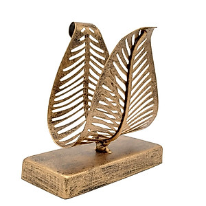 OwlGift Freestanding Modern Napkin Holder with Leaf Design, Tabletop Tissue Dispenser, Countertop Napkin Storage Organizer – Bronze