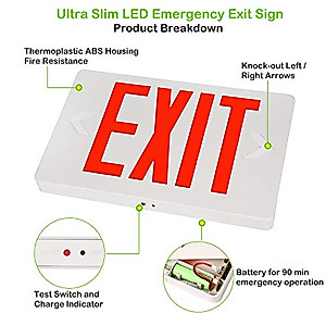 Hykolity LED Exit Sign, Red Letter Emergency Exit Lights, 120V-277V Universal Mounting Double Face - 4 Pack