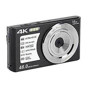 4K Digital Camera, Kids Selfie Camera 2.8 Inch Screen, 48MP Video Camera with 16X Digital Zoom for Teens Beginners, Image Stabilization, 256GB Expansion, Christmas Birthday Gifts (Black)