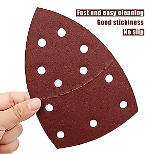 50 PCS Mouse Detail Sander Sandpaper, 120 Grit Palm Sander Sandpaper 11 Holes Hook and Loop Sander Pads Triangular Sanding Sheets Abrasive Sanding Paper for Mouse Sander