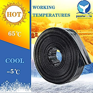 POOLWHALE Heavy Duty 1-1/2" x 100' Thick 1.2mm Black Backwash Pool Hose with Clamp - Flat Water Discharge Hose - Chemical and Weather Resistant - Drain Clean Swimming Pools & Filters