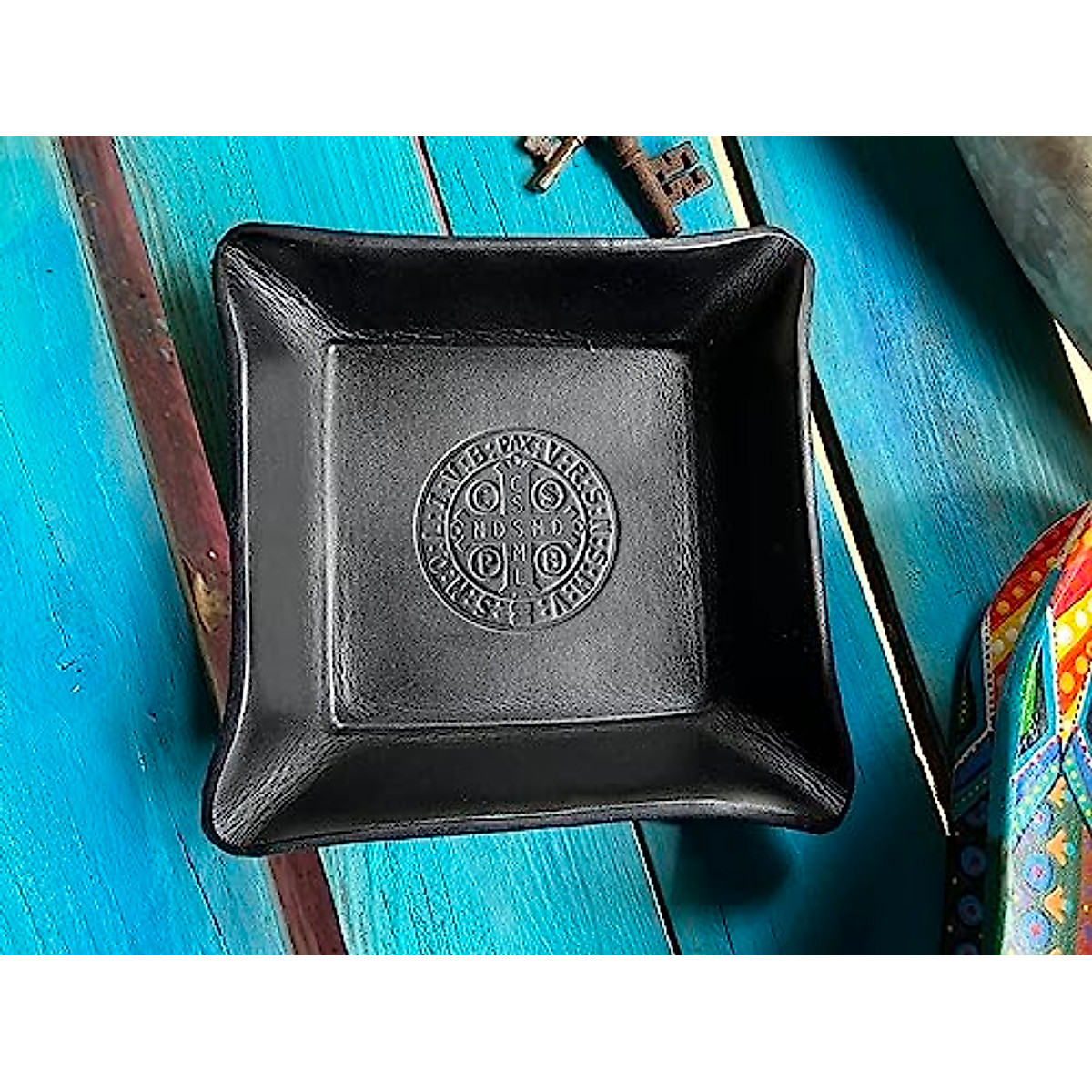 Saint Benedict Medal Leather Tray