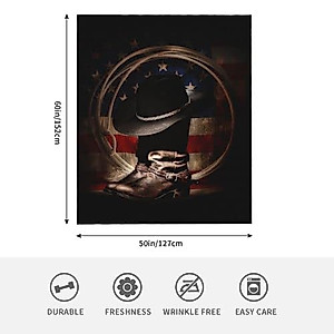 DOINBEE Cowboy Boots Blanket Western Cowboy Hat Rope on American Flag Brown Throw Blankets for Men Boys Fluffy Fleece Flannel Soft Cozy Sofa Chair Bed Blanket Decor Picnic Mats Travel Quilts 60"x50"