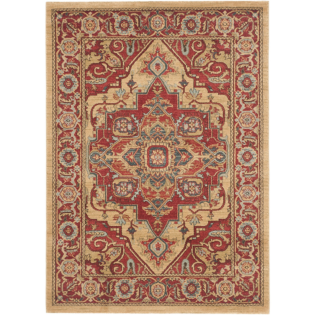 SAFAVIEH Mahal Collection Accent Rug - 3' x 5', Red & Natural, Traditional Oriental Design, Non-Shedding & Easy Care, Ideal for High Traffic Areas in Entryway, Living Room, Bedroom (MAH698A)