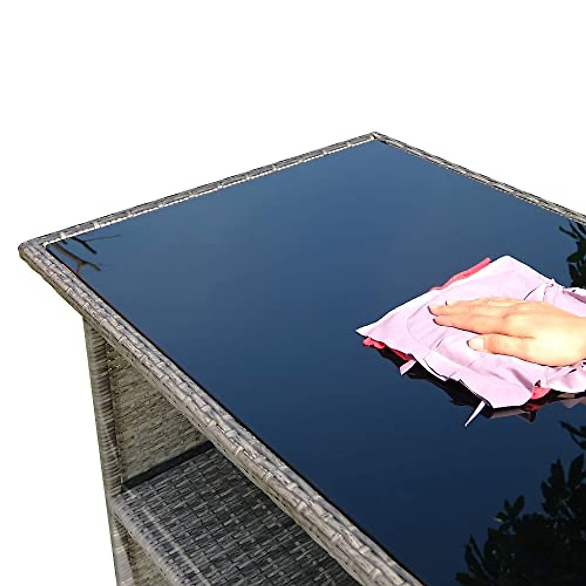 MCombo Patio Bar Set, Wicker Outdoor Table and 2 Stools, 3 Piece Patio Furniture with Storage for Poolside, Backyard, Garden, Porches 6085-1201 (Grey)