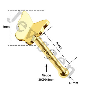 Jewseen 14K Butterfly L-Shape Nose Rings Cubic Zirconia Nose Studs 20G Nose Rings for Women Nose Piercing Jewelry Body Piercing Jewelry