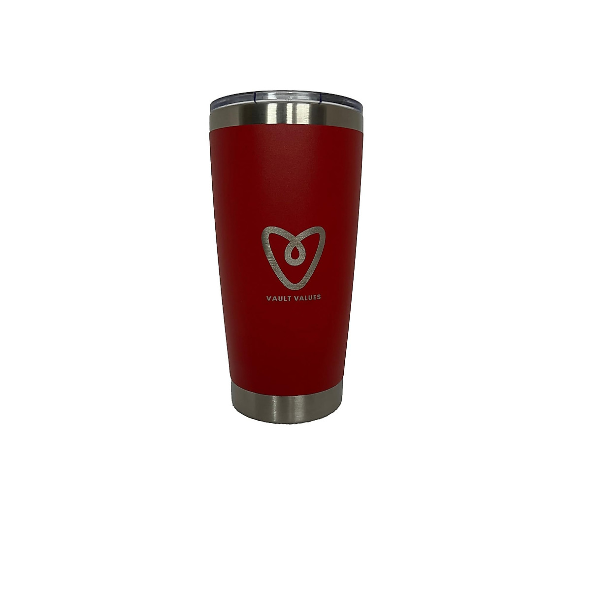 Vault Values 20 oz. Insulated Tumbler. Double Wall. Stainless Steel, Slide Lid with Straw opening COMBO Lid. Available in 5 colors - White, Pink, BLACK, Red, Blue. Hot/Cold. Straw NOT included.