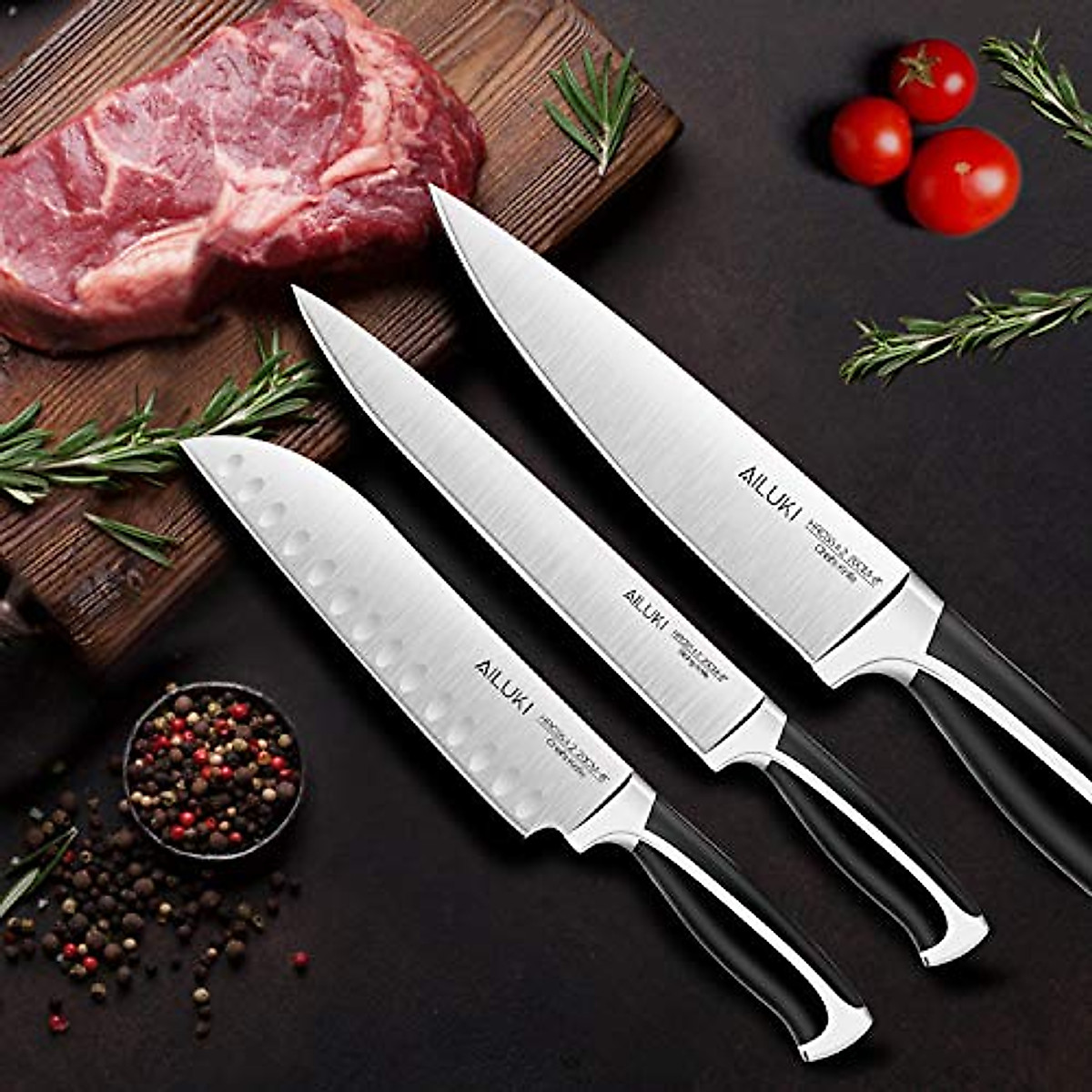 Knife Set,18 Piece Kitchen Knife Set with Block Wooden and Sharpener, Professional High Carbon German Stainless Steel Chef Knife Set, Ultra Sharp Full Tang Forged White Knives Set (black)
