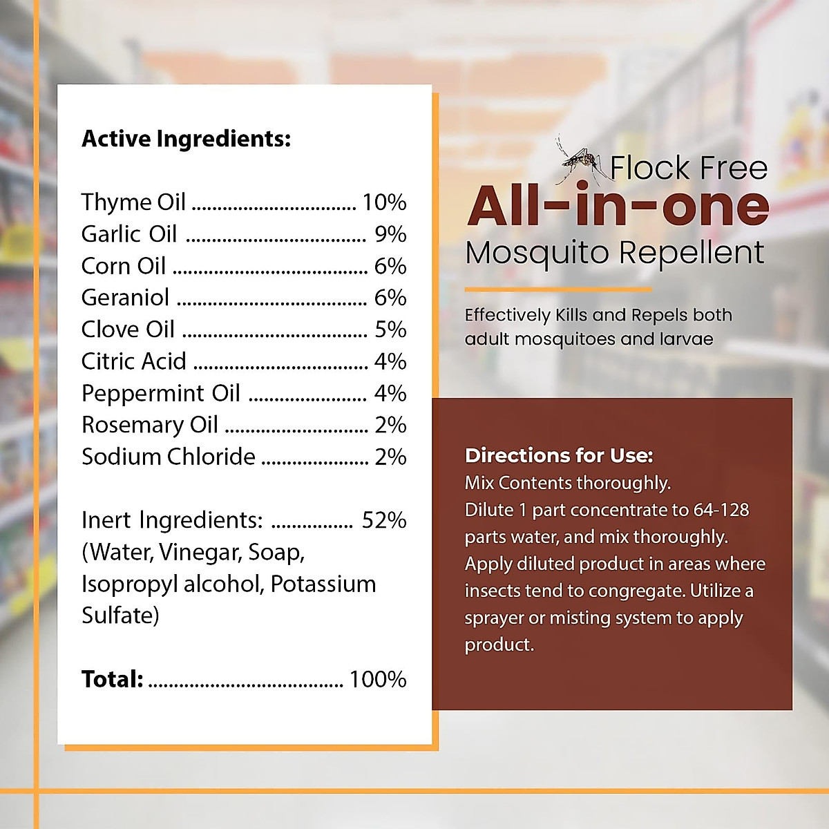 Flock Free Natural Mosquito Control Spray Concentrate, Repels Mosquitoes, Ticks, Fleas, Flies, Gnats, and Chiggers Away. Makes up to 4 Gallons! (4oz Concentrate)