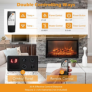 ORALNER Electric Fireplace Insert 23 Inch, Recessed Fireplace Heater w/ 3 LED Flame Effects, Remote Control & 6H Timer, Overheat Protection, Indoor Fireplace Insert for TV Stand, 1400W, Black