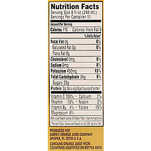 Simply Orange Juice, 89 fl oz, 100% Juice Not from Concentrate, Pulp Free