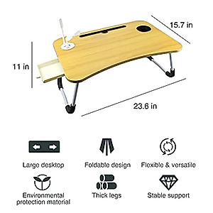Laptop Stand for Bed with USB,Foldable Desk Bed Tray with USB Charge Port/Fan/LED Light Cup Holder/Storage Drawer, Bed Table Tray for Working, Watching Movie on Bed/Couch/Sofa/Floor by QPEY