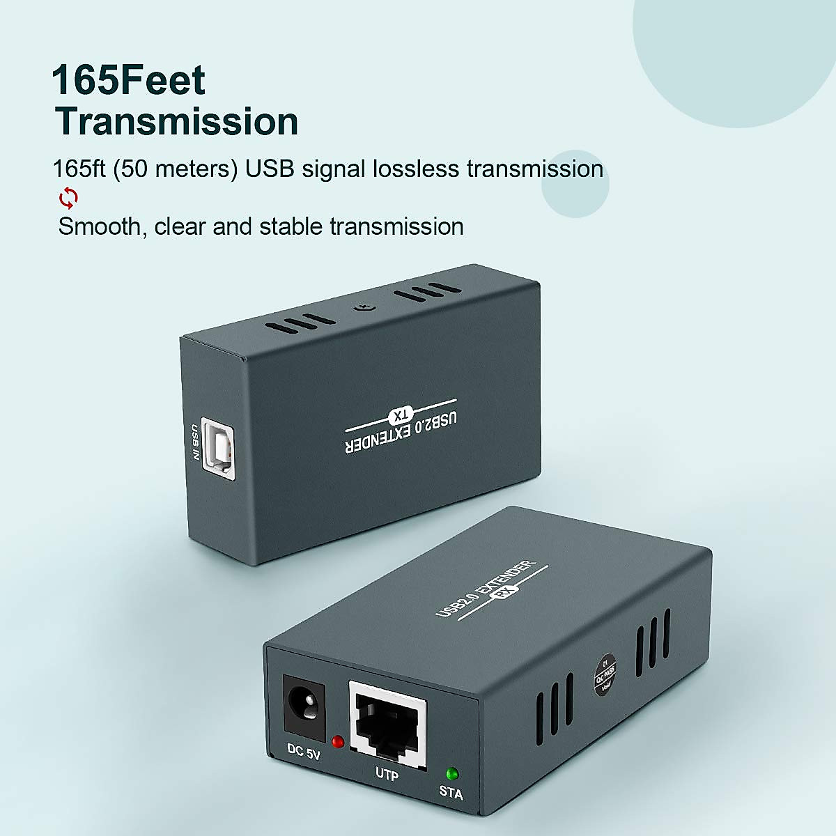 USB Extender 165ft Kit with 4 USB 2.0 Hub, Over Single Ethernet Cat5e/6/7 Up to 165ft(50m), Plug and Play, No Driver Needed, USB RJ45 LAN Extension