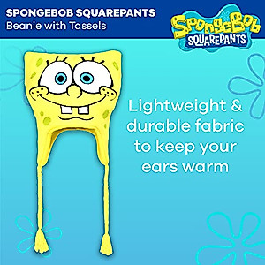Concept One SpongeBob Squarepants Beanie Hat, Peruvian Knit Acrylic Beanie Cap with Tassels, Yellow, One Size