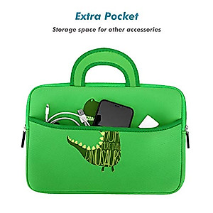 MoKo Fire HD 10 Inch Kids Tablet Sleeve Case Bag, [Shock-Proof] Zipper Handle Pouch Portable Neoprene Case Cover fits Fire HD 10 Plus 2021, Fire HD 10 Kids & Pro 2021 - Dinosaur Green