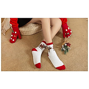 MarJunSep 24 Pairs Christmas Fuzzy Cozy Socks for Women Teen Girls Plush Fluffy Slipper Holiday Sleeping Santa Socks Gifts