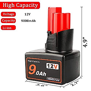 DKSIDKN M12 12V 9.0Ah Lithium-ion Replacement Battery Compatible with Milwaukee XC 48-11-2440 48-11-2402 48-11-2411 12-Volt M12 Cordless Tools