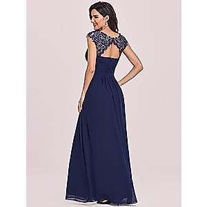 Ever-Pretty Maxi Long Chiffon Wedding Guest Dresses for Women Lace Formal Dresses Navy Blue US18