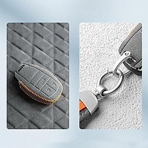 Noreyvis Alcantara Leather Key Fob Cover Protective Shell Case with Keychain Compatible for Bentley Continental GT GTC Mulsanne 2004-2016(Orange)