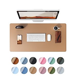 YSAGi Leather Desk Pad Protector, Office Mat, Large Mouse Pad, Non-Slip PU Blotter, Laptop Waterproof Writing for and Home (23.6" x 13.8", Khaki)