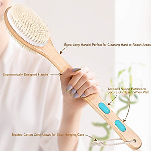 Back Brush Long Handle for Shower - Soft and Firm Double Sided Exfoliating Bath Body Scrub Brush for Men and Women - Use Back Showering Scrubber Wet for Washing / Scrubbing - Use Dry for Exfoliation