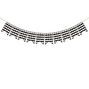 Rainlemon Buffalo Check Plaid Banner Black and White Ginyham Garland Fireplace Mantle Decoration Supply