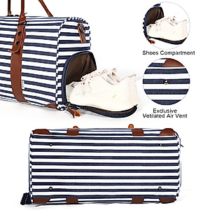 Oflamn Canvas Weekender Bag Large Overnight Bag for Women 47L/21'' Travel Duffel Bag with Shoes Compartment with Toiletry Bag for Travel Business Sport Getaways