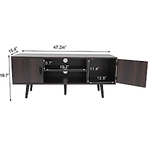 Iwell TV Stand for 55 inch TV, Mid Century Modern TV Stand with Storage, Entertainment Center with 2 Cabinet & 2 Shelves, Retro TV Console Table for Living Room, Bedroom, Black Oak