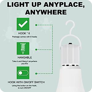 Neporal Emergency-Rechargeable-Light-Bulb, Stay Lights Up When Power Failure, 1200mAh15W 80W Equivalent LED Light Bulbs for Home, Camping, Tent (6 Count Daylight)