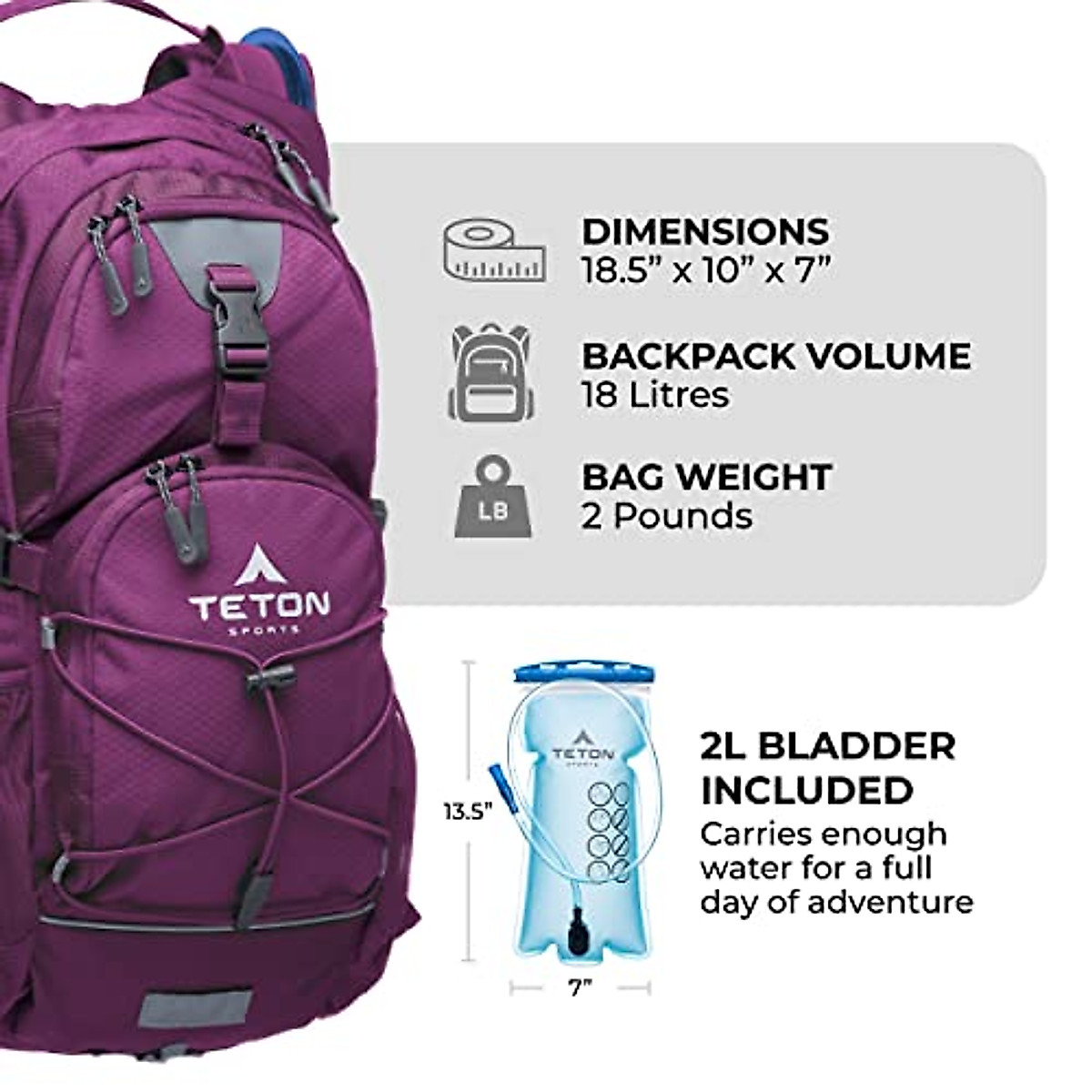 TETON Sports Oasis 18L Hydration Pack with Free 2-Liter Water Bladder; The Perfect Backpack for Hiking, Running, Cycling, or Commuting