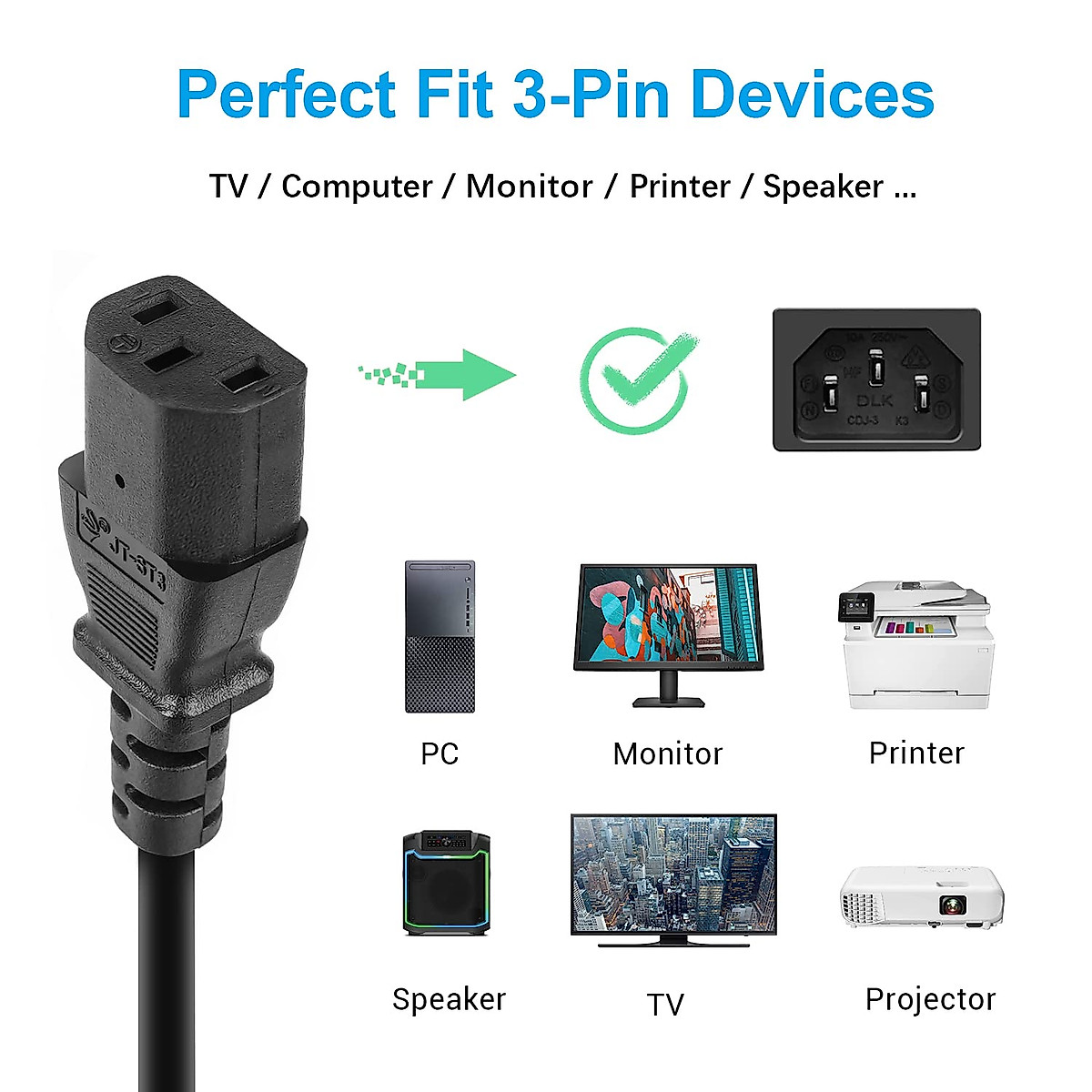 3 Prong AC Power Cord Cable Compatible with LG TV 37LG30,37LG50,37LC2D, 37LD450, 37LH30, 37LF11, 32LB5D,32LG500H