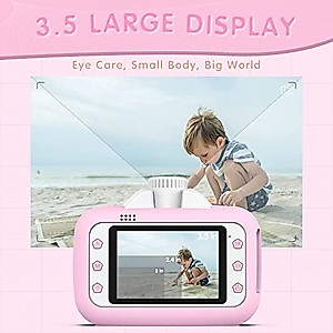 Barchrons Instant Print Digital Kids Camera 3.5 inch Large Screen 1080P Rechargeable Kids Camera for Girls Video Camera with 32G SD Card Gift for 6-12 Years Old